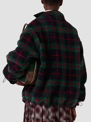 Miu Miu Checked Teddy Zipper Jacket - Blue
