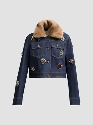 Cinq À Sept Lexie Faux-fur Collar Denim Jacket - Indigo Multi