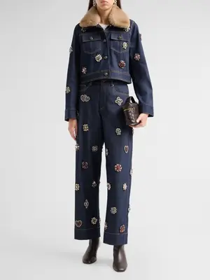 Cinq À Sept Lexie Faux-fur Collar Denim Jacket