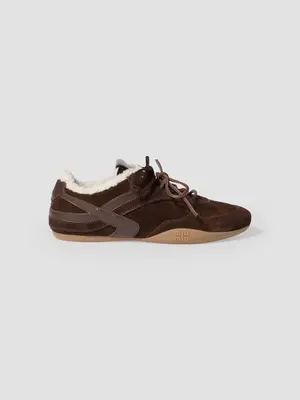 Miu Miu Gymnasium Suede And Shearling Sneakers Brown
