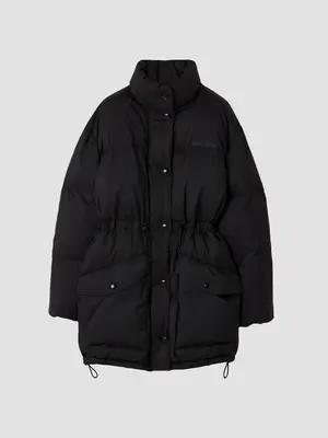 Miu Miu Technical Pongé Down Long Coat - Black