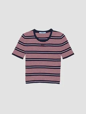 Prada Short-sleeved Striped Cotton Sweater - Blue Multi