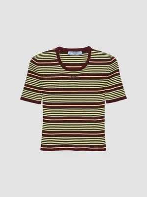 Prada Short-sleeved Striped Cotton Sweater - Multicolor