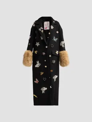 Cinq À Sept Mariella Embellished Faux-fur-cuff Coat - Black Multi