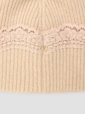 Valentino Garavani Vlogo Signature Cashmere And Lace Beanie - Alabaster