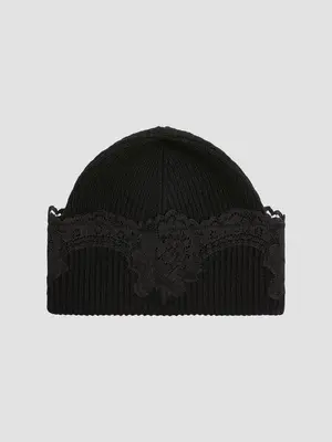 Valentino Garavani Vlogo Signature Cashmere And Lace Beanie Black