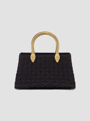 BVLGARI Serpenti Textured Satin Top Handle Bag - Black