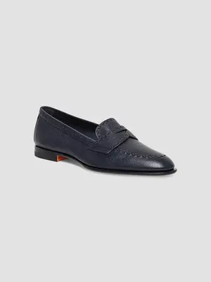 Santoni Marlene-row Leather Penny Loafers - Navy