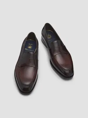 Santoni Arco Leather Loafers - Dark Brown