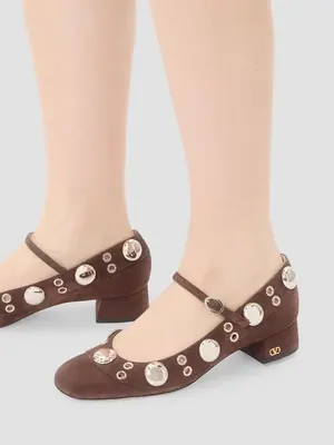 Valentino Garavani Nellcôte Mary-jane 30mm Pumps In Crust Leather - Testa Di Moro