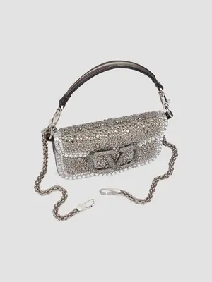 Valentino Garavani Small Locò Top Handle Bag With Rhinestones