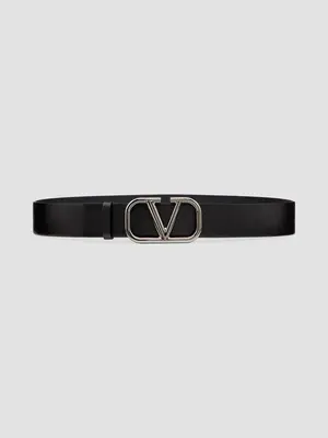 Valentino Garavani Vlogo Signature Calfskin Belt Mm - Black