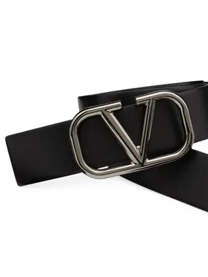Valentino Garavani Vlogo Signature Calfskin Belt Mm - Black