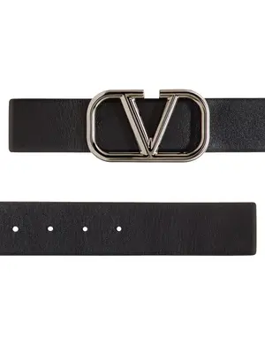 Valentino Garavani Vlogo Signature Calfskin Belt Mm - Black