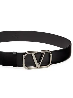 Valentino Garavani Vlogo Signature Calfskin Belt Mm - Black