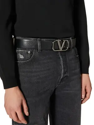 Valentino Garavani Vlogo Signature Calfskin Belt Mm - Black