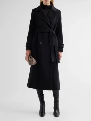 Cinzia Rocca Virgin Wool Double-breasted Longline Coat - Black