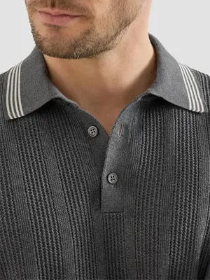 Brunello Cucinelli Cotton Textured Rib Knit Polo Shirt - Anthracite
