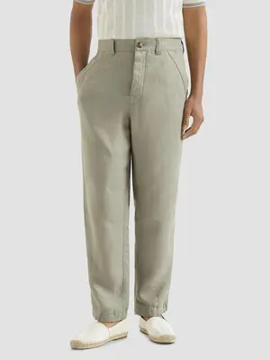 Brunello Cucinelli Linen Micro Chevron Trousers With Drawstrings - Sage