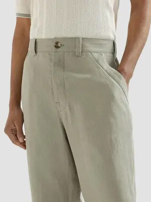 Brunello Cucinelli Linen Micro Chevron Trousers With Drawstrings - Sage