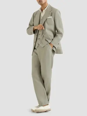 Brunello Cucinelli Linen Micro Chevron Trousers With Drawstrings - Sage
