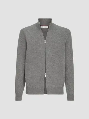 Brunello Cucinelli Cashmere High-neck Cardigan With Zipper - Grey
