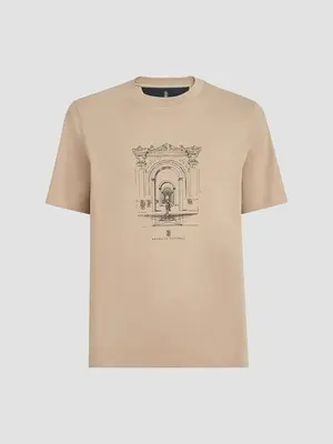 Brunello Cucinelli Cotton Interlock Crewneck T-shirt With Print - Beige