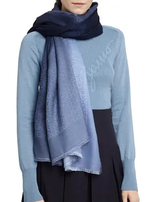 FERRAGAMO Gancini Silk & Wool Shawl - Ocean