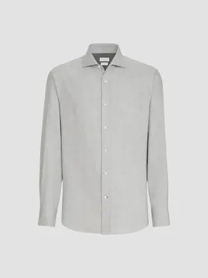 Brunello Cucinelli Stretch Cotton Chevron Flannel Shirt With Spread Collar - Grey