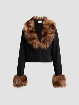 Cinq À Sept Della Faux-fur-trimmed Wool-blend Cardigan