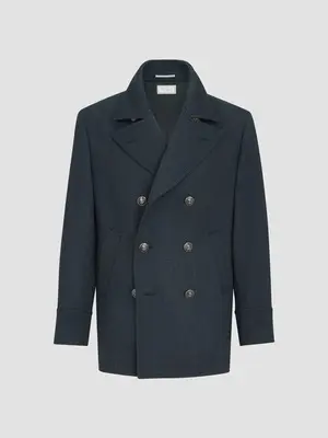 Brunello Cucinelli Wool And Cashmere Cavalry Peacoat With Metal Buttons