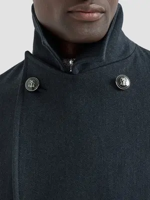Brunello Cucinelli Wool And Cashmere Cavalry Peacoat With Metal Buttons