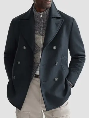 Brunello Cucinelli Wool And Cashmere Cavalry Peacoat With Metal Buttons