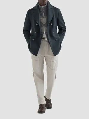Brunello Cucinelli Wool And Cashmere Cavalry Peacoat With Metal Buttons