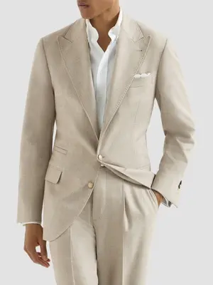 Brunello Cucinelli Mouliné Virgin Wool Twill Deconstructed Blazer - Beige