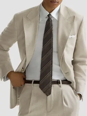 Brunello Cucinelli Mouliné Virgin Wool Twill Deconstructed Blazer - Beige