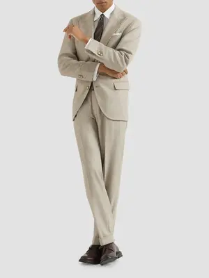 Brunello Cucinelli Mouliné Virgin Wool Twill Deconstructed Blazer - Beige