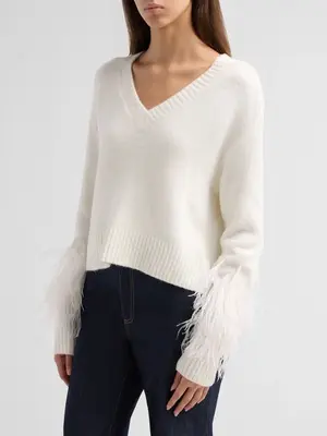 Cinq À Sept Brianne Feather-trim V-neck Sweater
