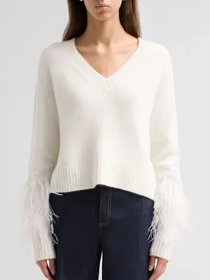 Cinq À Sept Brianne Feather-trim V-neck Sweater