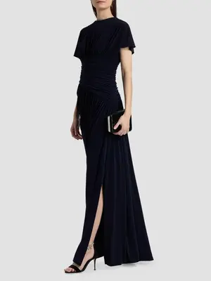 Amsale Draped Jersey Column Gown