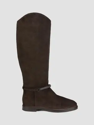 Brunello Cucinelli Monili-beaded Suede Riding Boots - Pepper