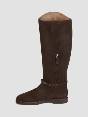 Brunello Cucinelli Monili-beaded Suede Riding Boots - Pepper