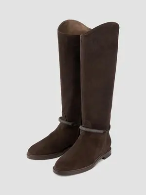 Brunello Cucinelli Monili-beaded Suede Riding Boots - Pepper