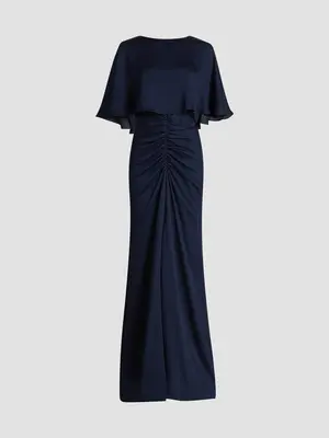 Amsale Capelet Ruched Gown - Navy