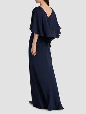 Amsale Capelet Ruched Gown