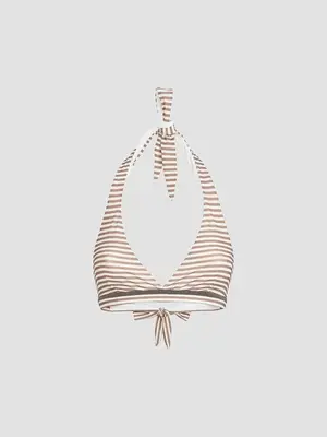 Brunello Cucinelli Striped Techno Jersey Bikini Top With Precious Trim - Beige
