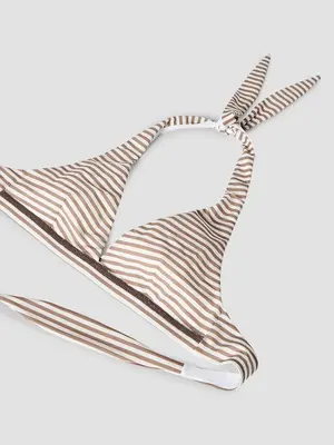Brunello Cucinelli Striped Techno Jersey Bikini Top With Precious Trim
