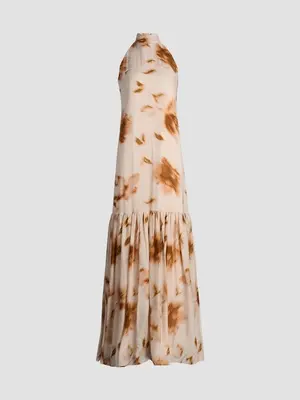 Amsale Printed Dropped-waist Maxi Dress - Gold Multi