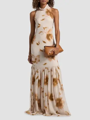 Amsale Printed Dropped-waist Maxi Dress