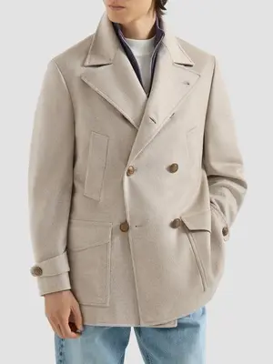 Brunello Cucinelli Cashmere Chevron Flannel Four-pocket Peacoat